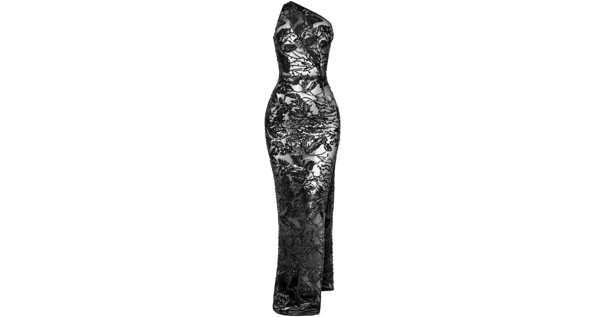Moda Glam Goddess Cutout Sheer Sequin Gown in Black | Lyst
