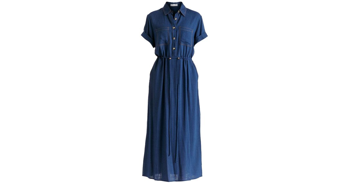Paisie Linen Blend Shirt Dress With Stitch Details in Blue | Lyst