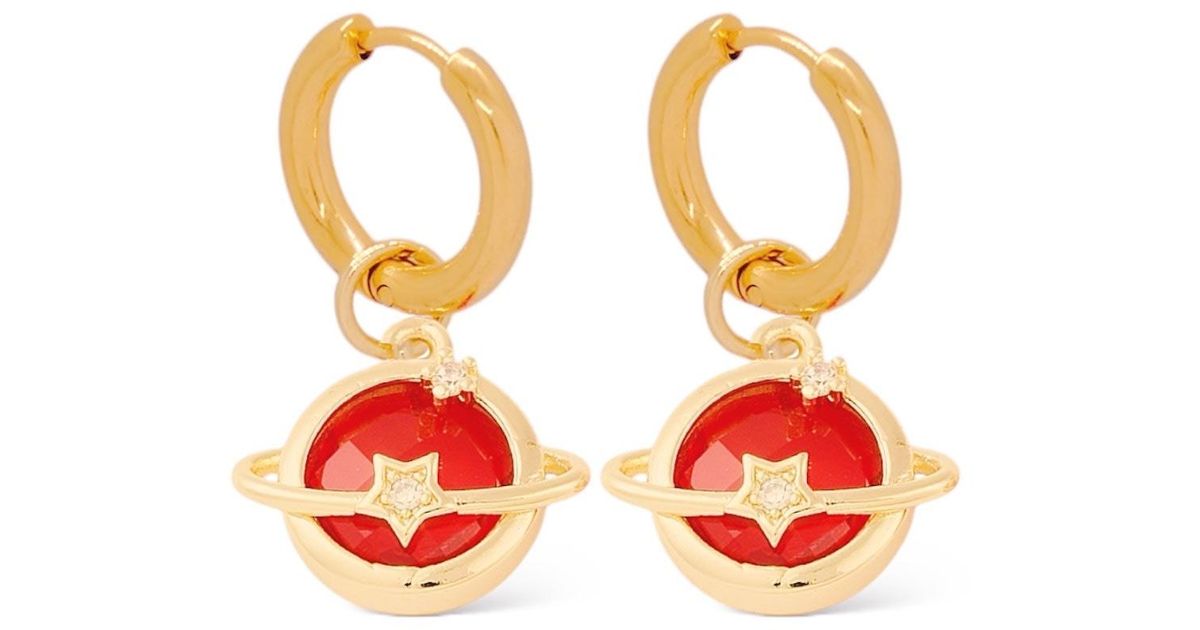 VALERIE CHIC Ruby Planet Star Hoop Earrings in Orange | Lyst