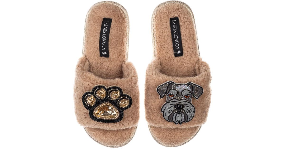 Laines London Neutrals Teddy Towelling Slipper Sliders With Ernie The ...