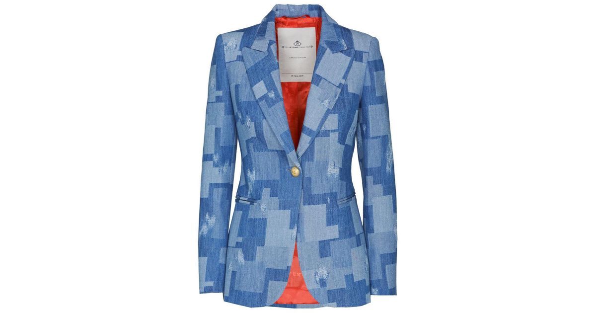 The Extreme Collection Patchwork Denim Blazer With Peak Lapel And ...