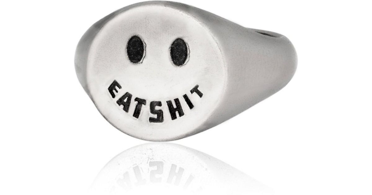 Cartography Eat Shit Smiley Ring in Metallic for Men | Lyst UK