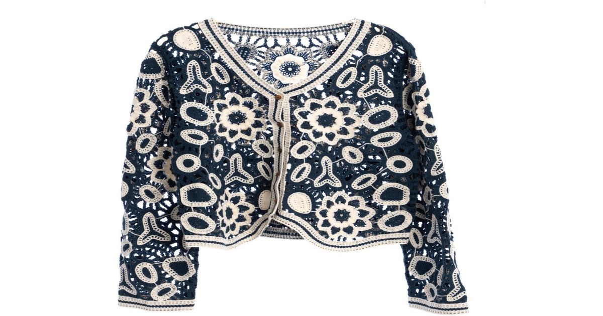 Saachi Floral Lace Crochet Short Jacket in Blue | Lyst UK