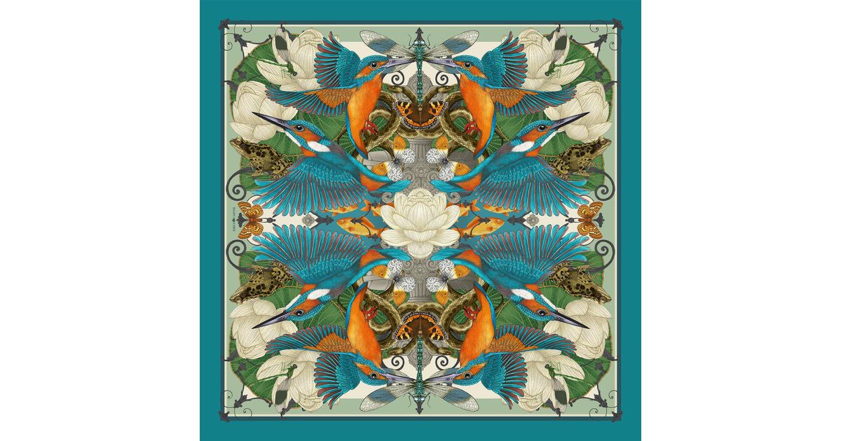 Emily Carter The Frog & Kingfisher Silk Scarf in Blue | Lyst