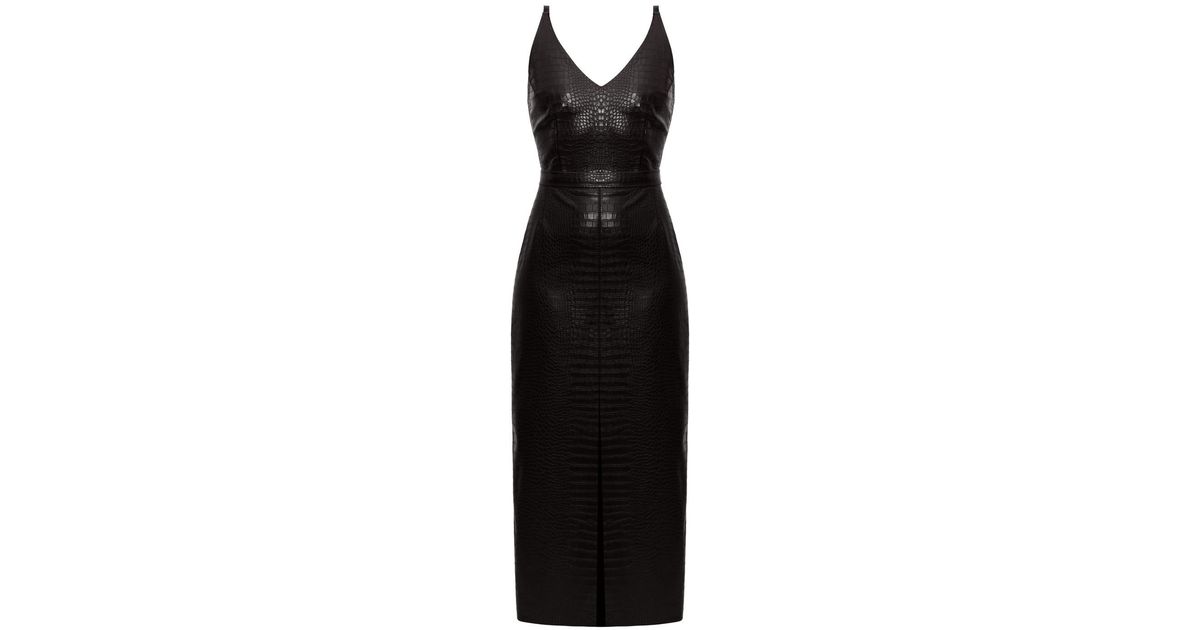UNDRESS Calista Vegan Leather Midi Cocktail Dress in Black | Lyst
