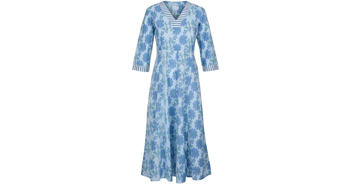 At Last Cotton Rhonda Midi Dress in Blue | Lyst