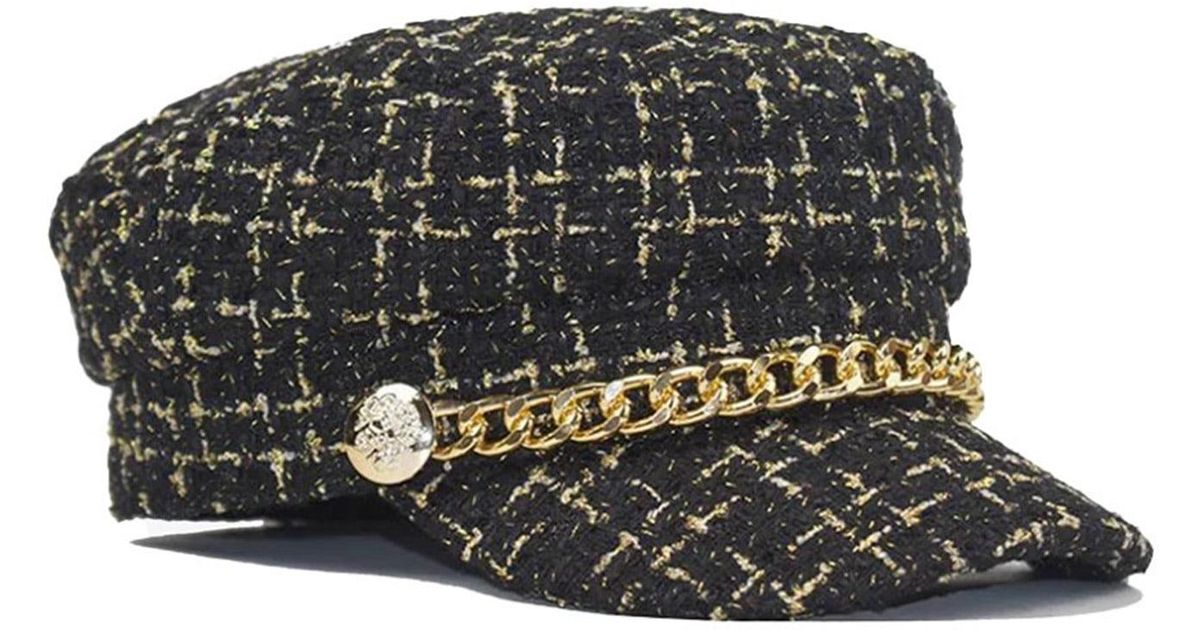 Chanel Joan Elkayam Tweed Baker Boy Hat in Black | Lyst