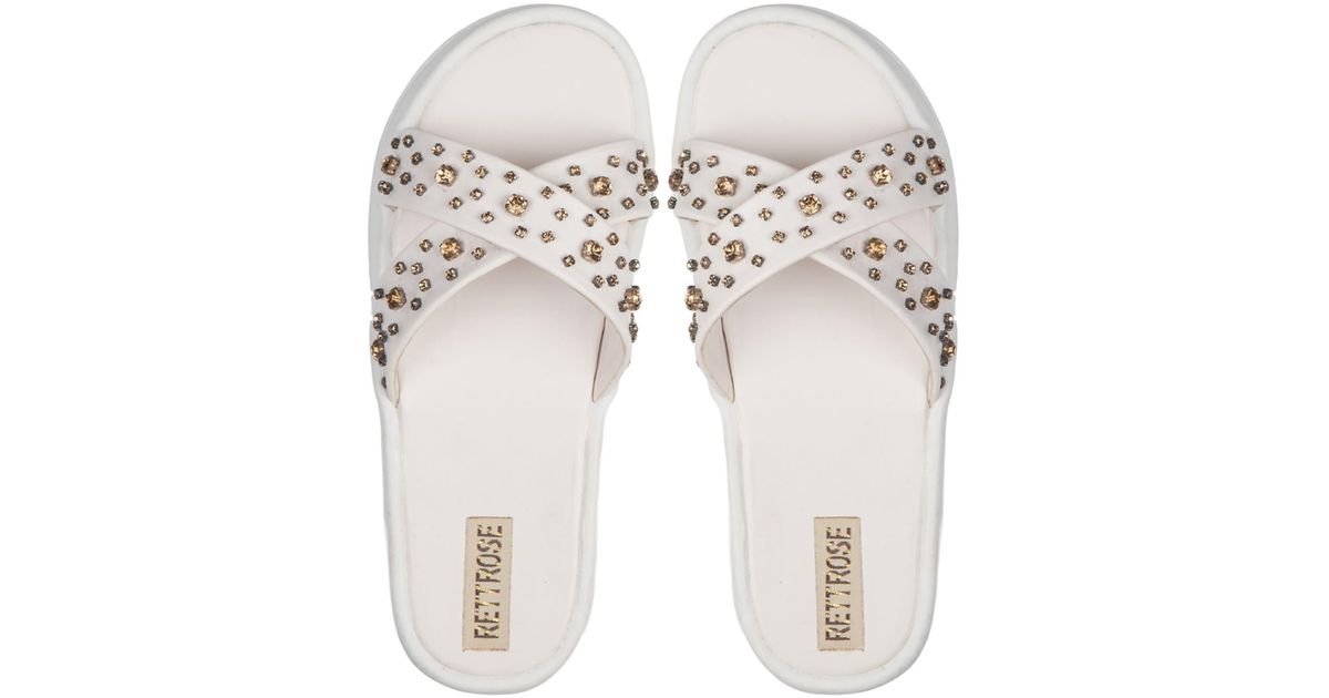 Rettrose The Aurora Luxury Cross Over Embellished Slides in White | Lyst