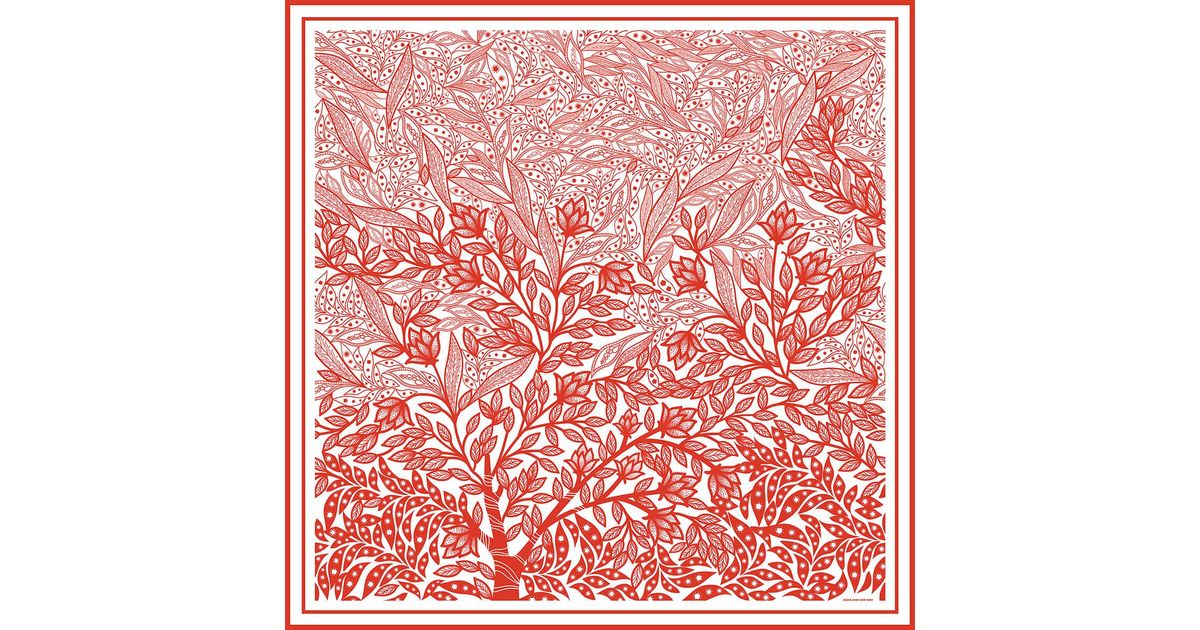 Jessie Zhao New York Double Sided Silk Scarf Of Scarlet Tree Of Life in ...