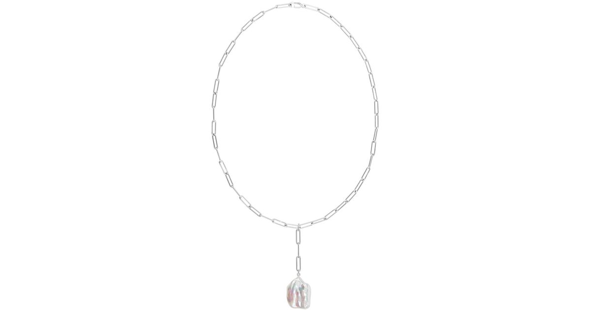 Ora Pearls Aetia Lariat Flat Baroque Pearl Chain Necklace in Metallic ...