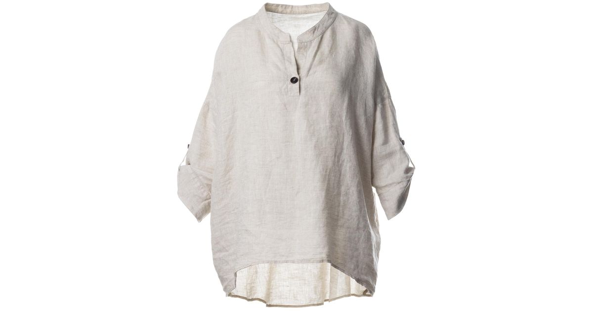 Jana Coshè Natural Linen Oversized Shirt With Mandarin Collar And Horn ...