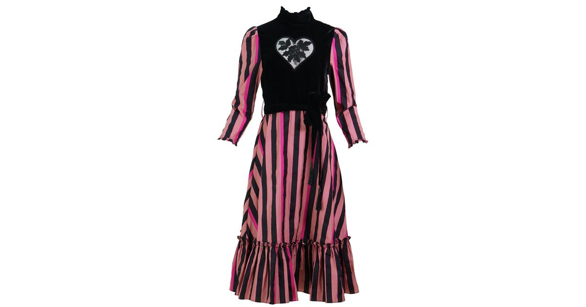 Kristinit Stripe Velvet Sirsna Heart Dress in Red | Lyst UK