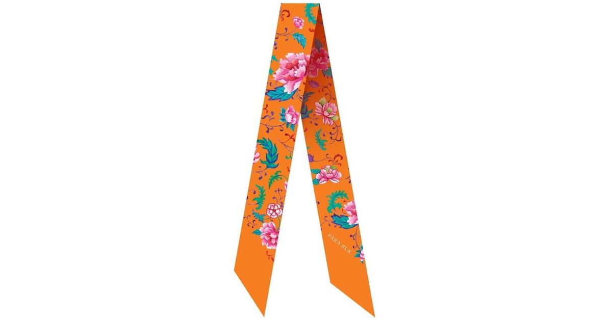 Para Ruk Chinese Roses Silk Twill Scarf in Orange | Lyst UK