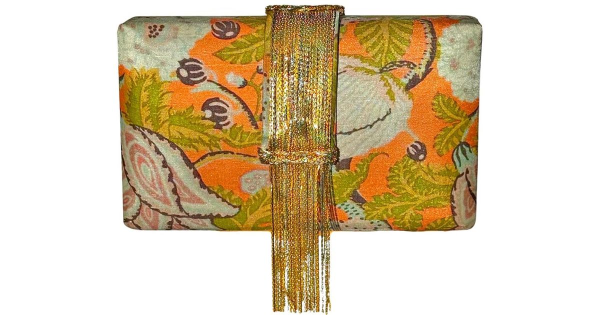 Simitri Paisley Fringe Clutch Bag in Yellow | Lyst
