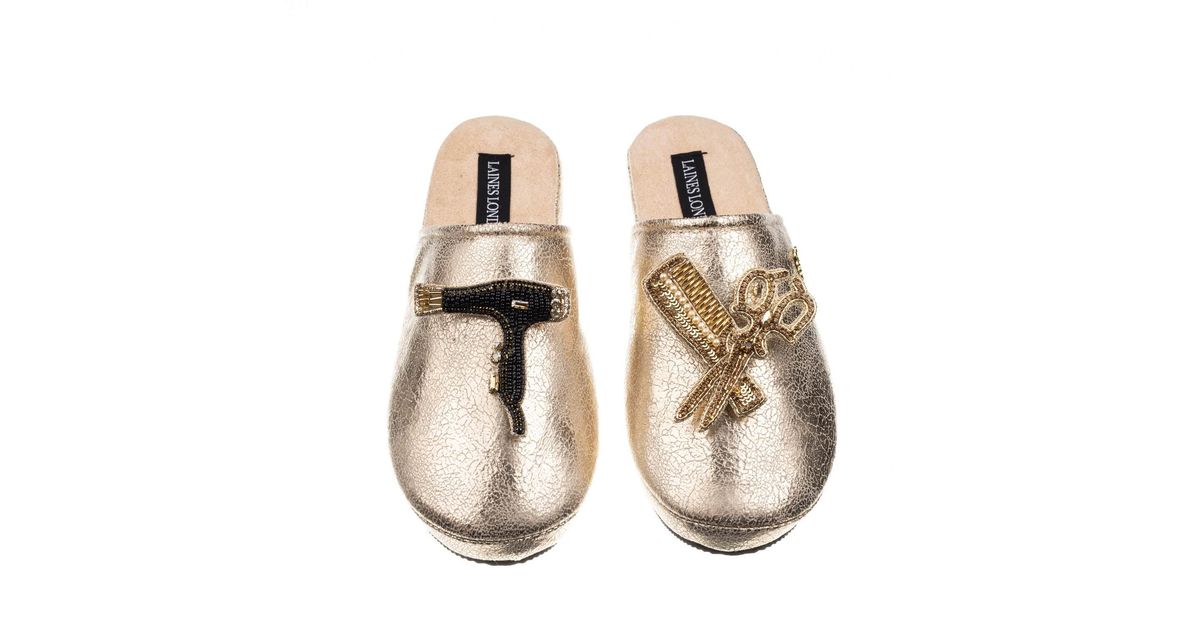 Laines London Softie Slippers With Hairdresser Brooches in Metallic | Lyst