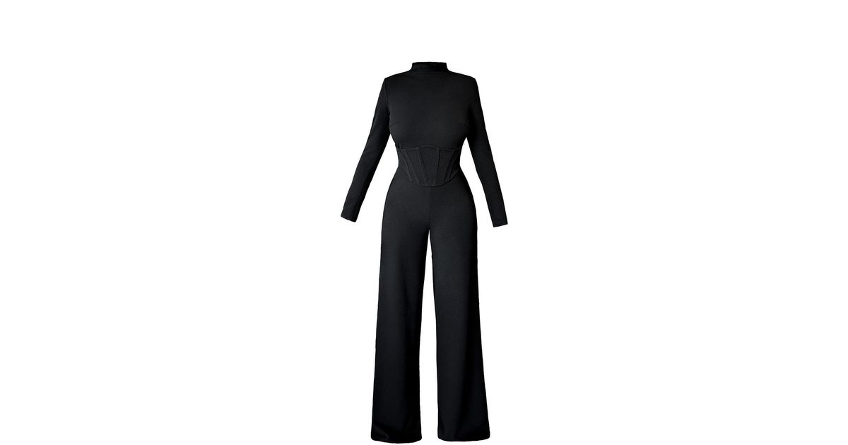 NALÈ Turtleneck Corset Palazzo Jumpsuit in Black | Lyst