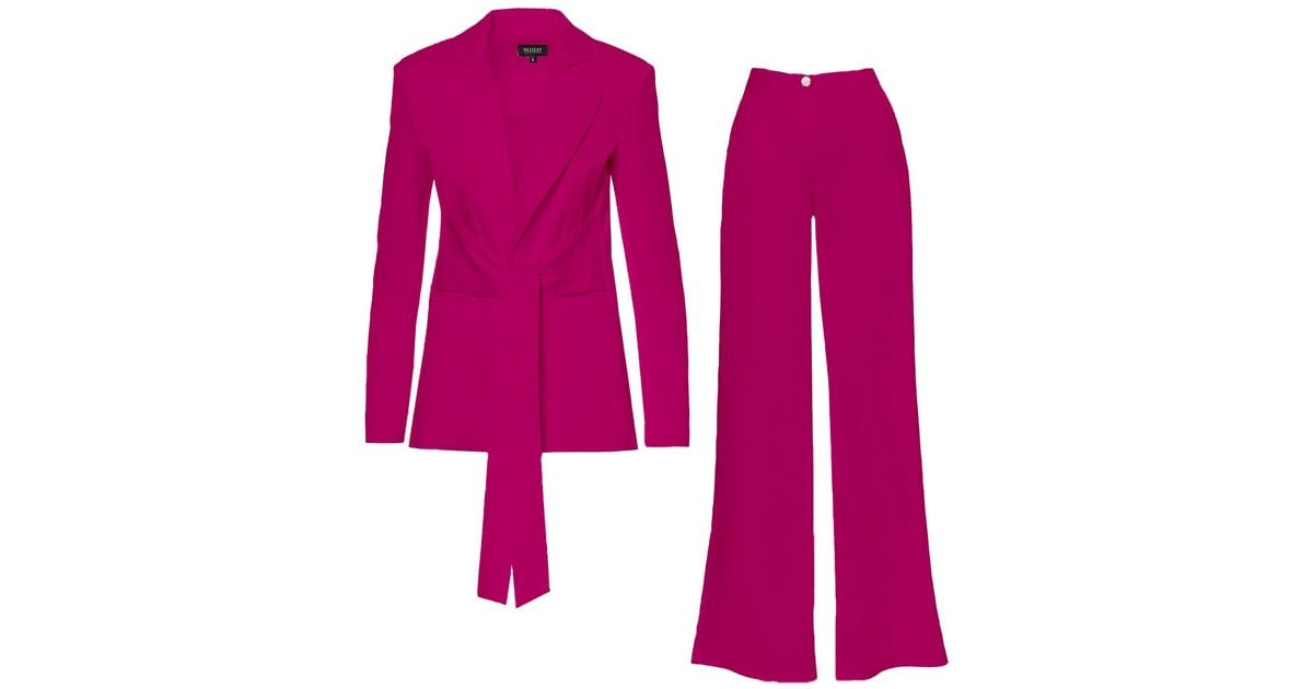 BLUZAT Fuchsia Suit Featuring Blazer With Scarf Detail And Wide Leg ...