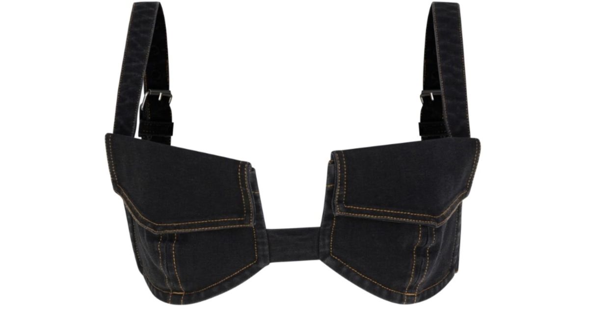 Circular Path Pocket Denim Bikini Top in Black | Lyst UK