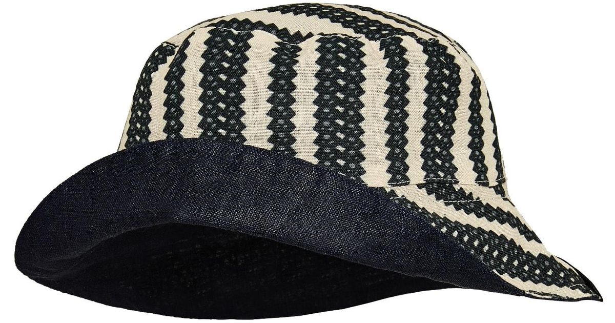 Selini Striped Reversible Linen-Blend Bucket Hat in Black | Lyst
