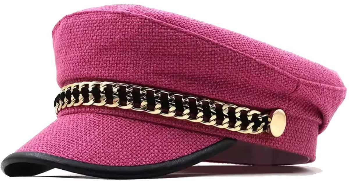 Chanel Joan Elkayam Tweed Trim Chained Baker Boy Hat in Pink | Lyst UK