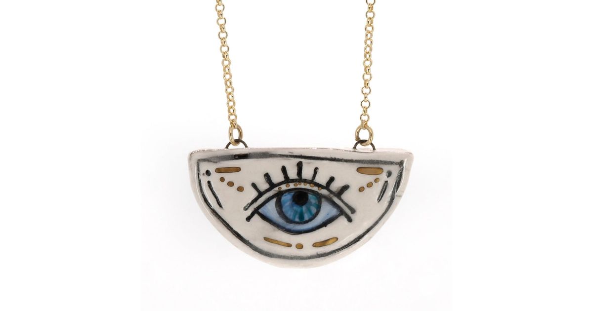 Ebru Jewelry Watchful Eye Magical Norse Runes Symbol Necklace in Pink ...