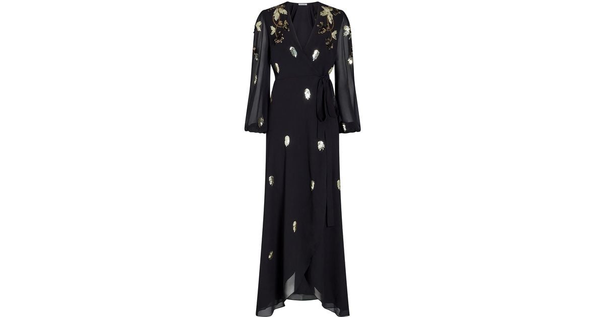 Hope & Ivy Embellished Blouson Wrap Dress in Black | Lyst