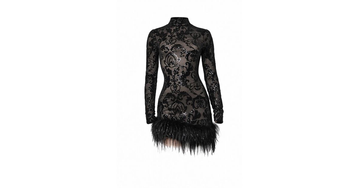 Date Boutique Mega Mesh Feather Mini Dress in Black | Lyst UK