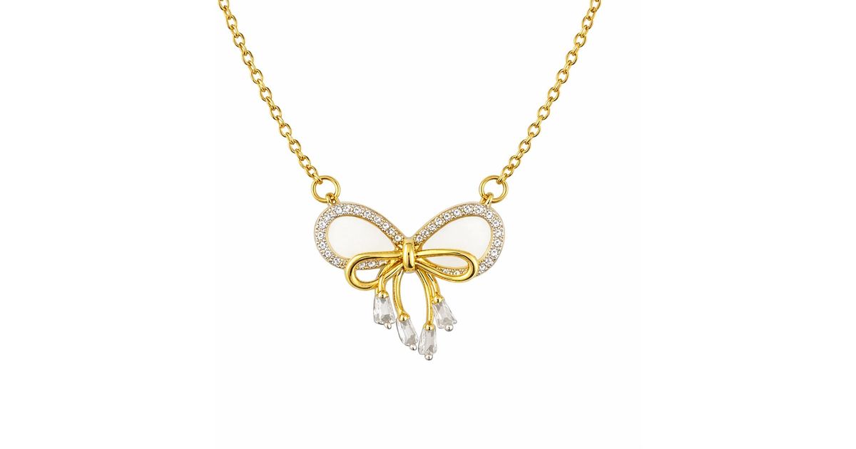 The Gala Pavé Bow Charm Necklace With Crystal Drops in Metallic | Lyst UK