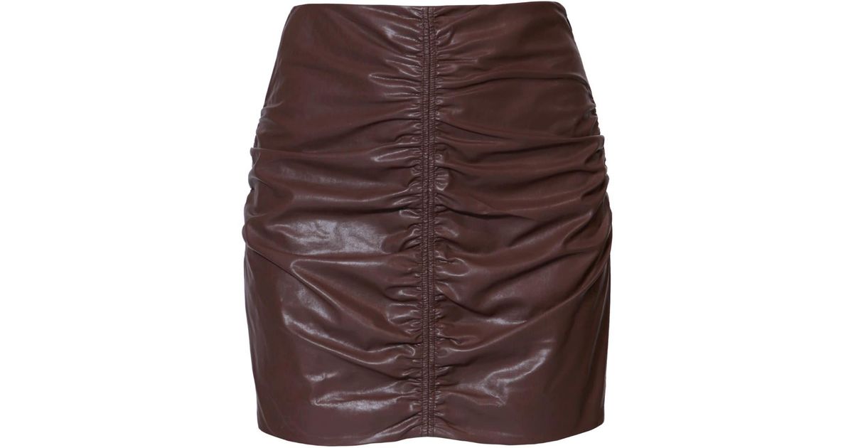 AGGI by HALEWSKI 'Ruth Chocolate Creased Mini Vegan Leather Skirt in Brown | Lyst