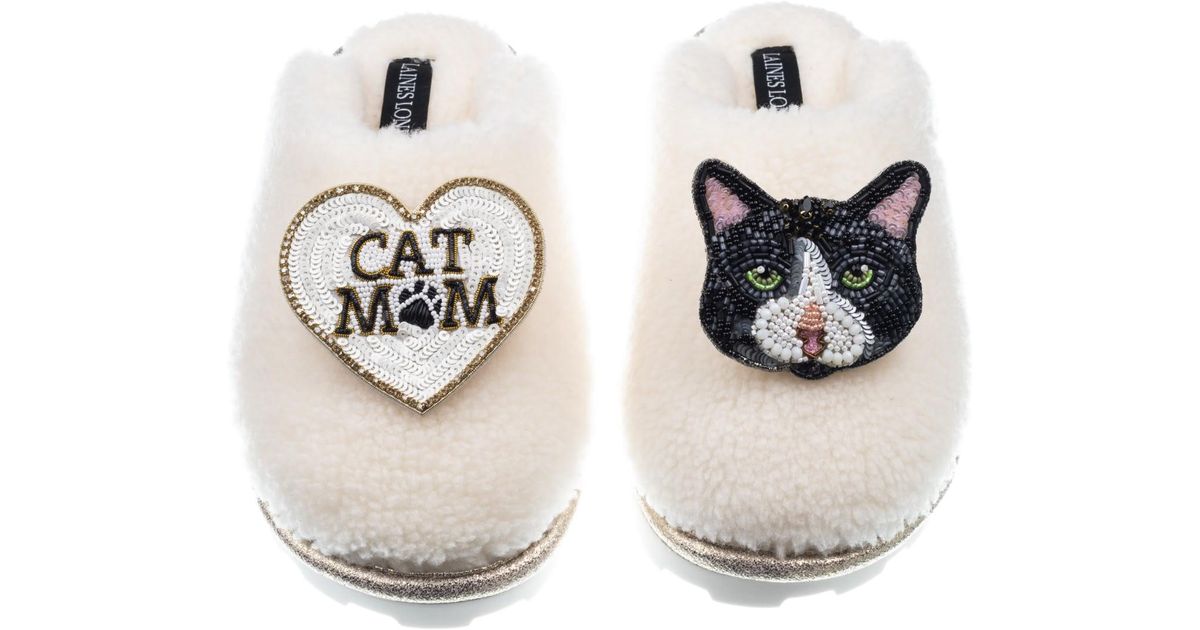 Laines London Teddy Closed Toe Slippers With Oreo Cat & Cat Mum / Mom ...