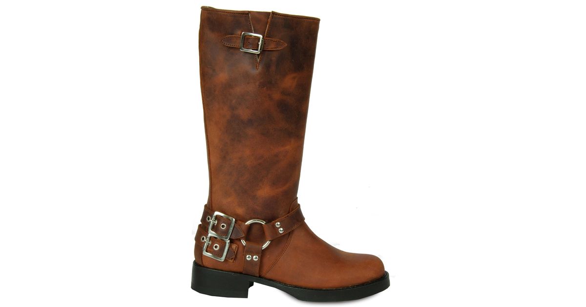 Urbnkicks Tall Biker Distressed Boots in Brown | Lyst