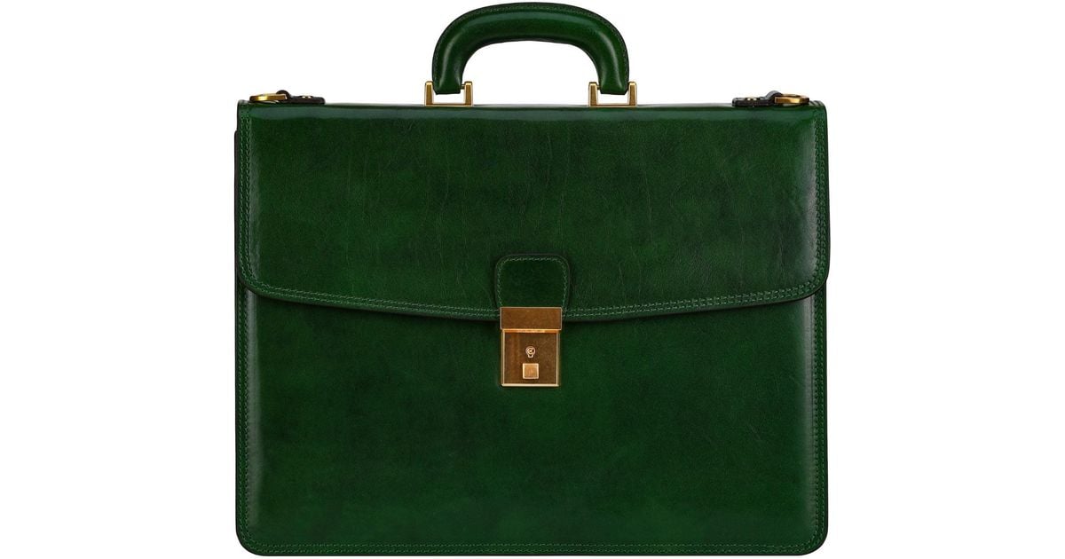 Time Resistance Leather Briefcase in Green for Men | Lyst
