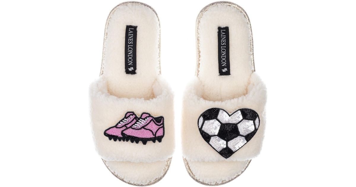 Laines London Teddy Towelling Slipper Sliders With Football / Soccer ...