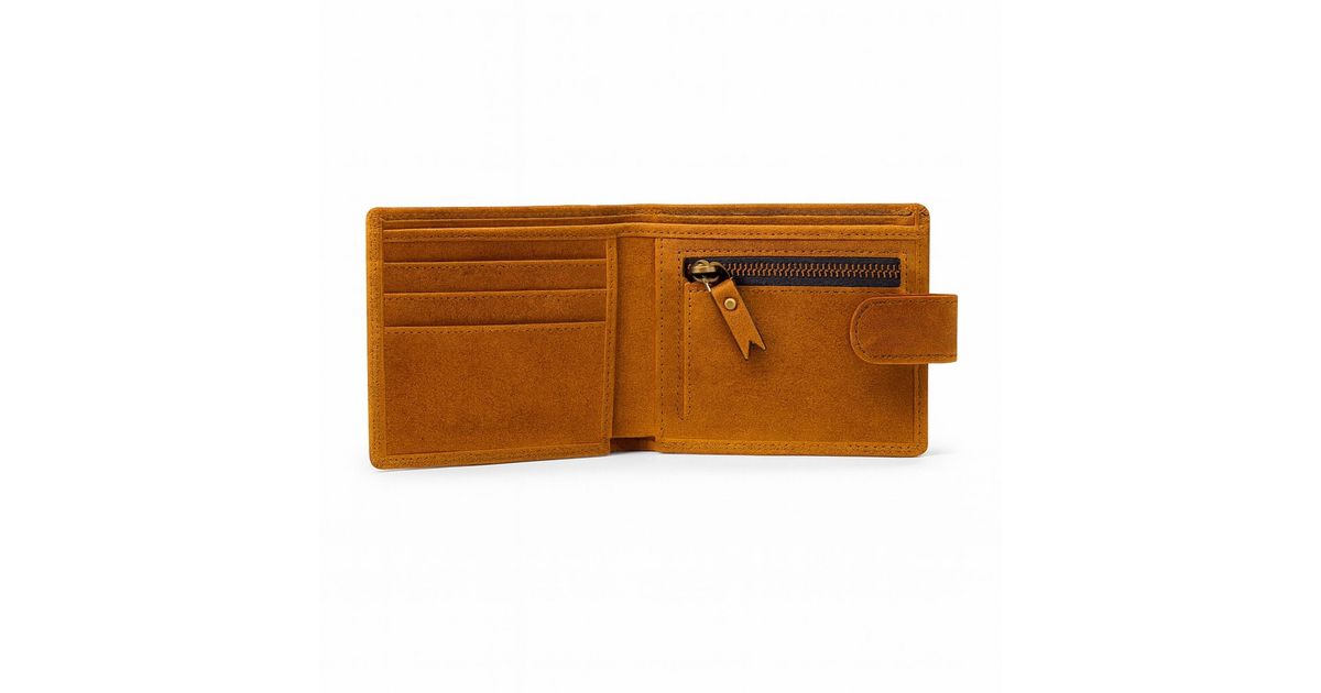 VIDA VIDA Luxury Leather Zip Section Coin Wallet in Orange for Men ...