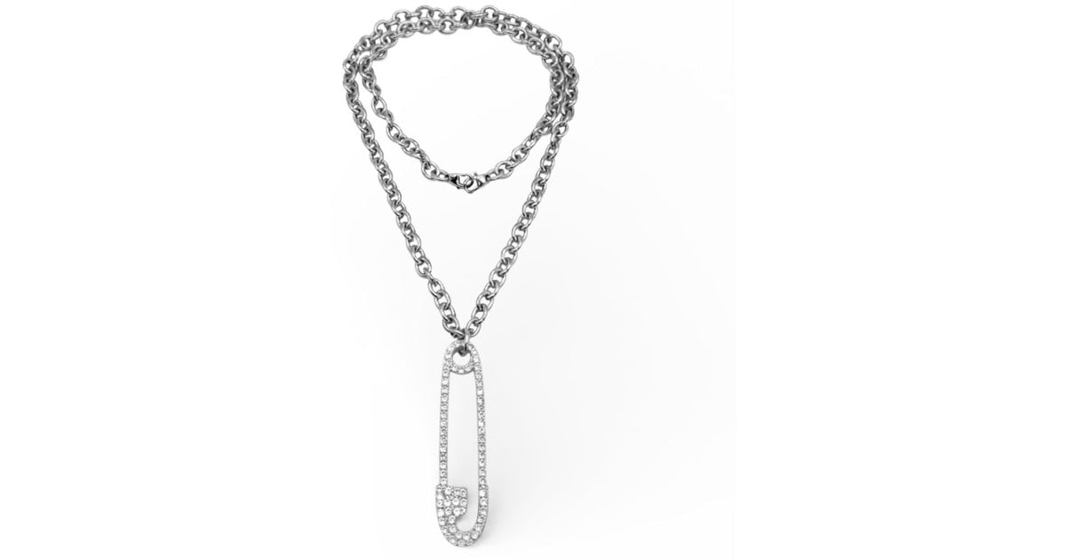 Jagged Halo Jewelry Safety Pin Pendant Long Chain Necklace in Metallic ...