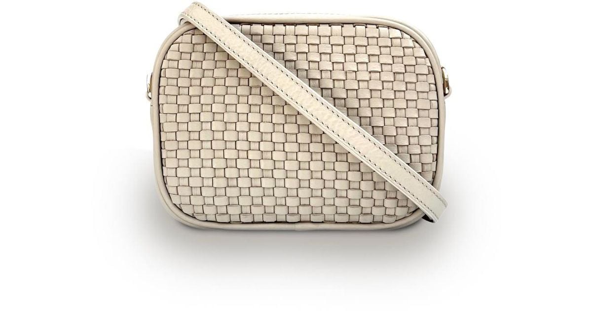 Apatchy London Neutrals The Penelope Stone Woven Leather Camera Bag in ...