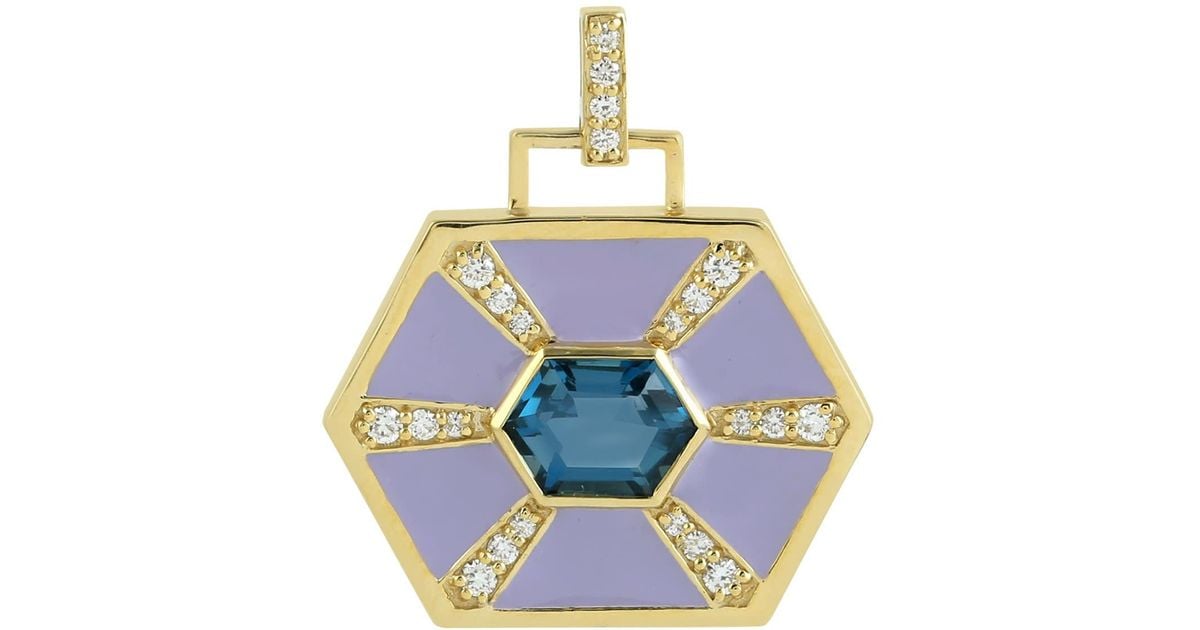 Artisan London Topaz Pave Diamond Enamel Hexagon Pendant in Blue | Lyst