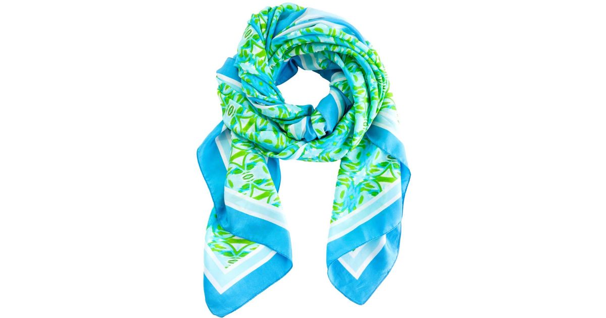 Evelyn & Kate Elegant All Silk Scarf, Georgia Mirror Pattern in Blue ...