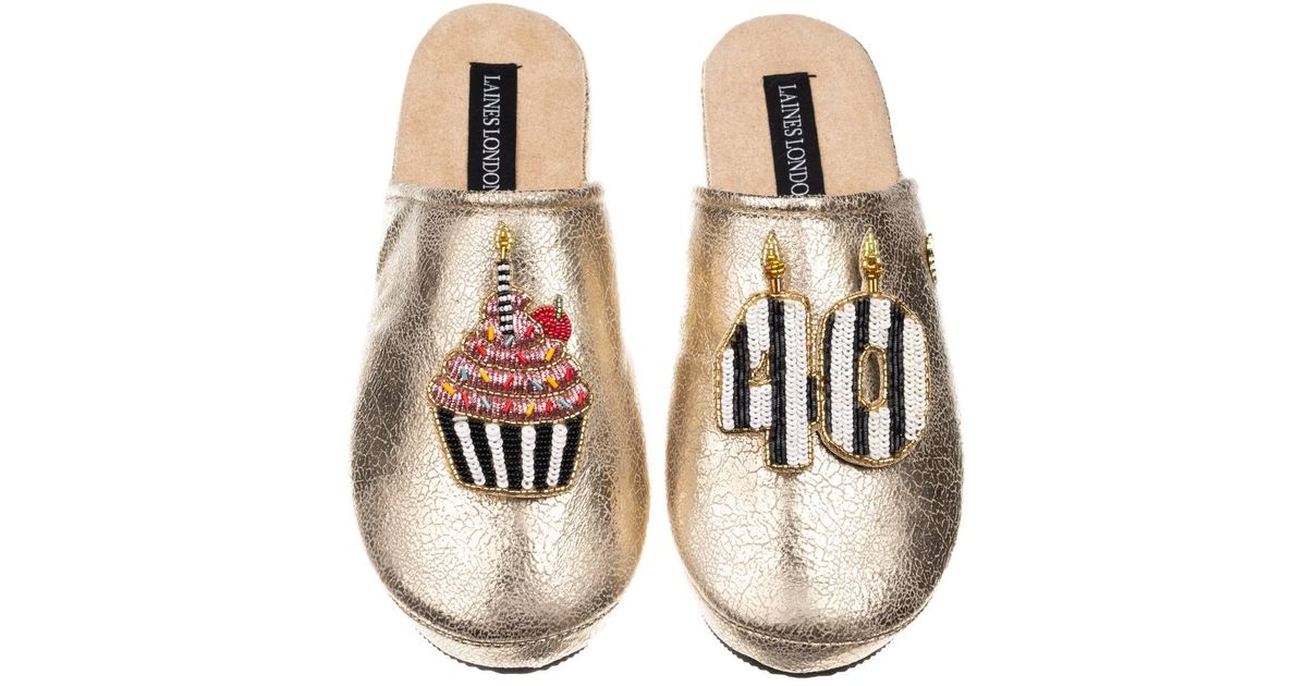 Laines London Laines Softie Slippers With Stripe 40Th Birthday & Cake ...