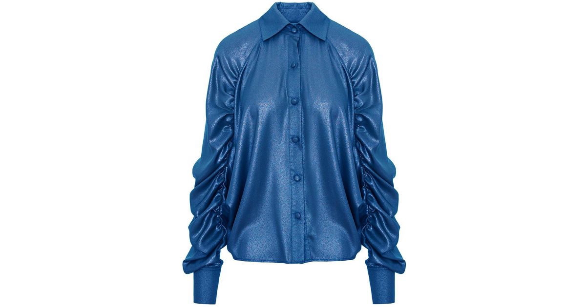 BLUZAT Oversized Metallic Shirt With Puff Sleeves – in Blue | Lyst UK
