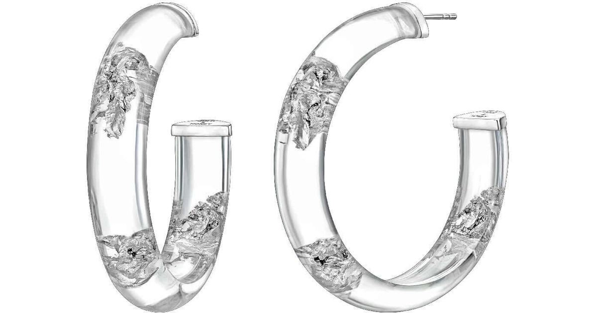 Gold & Honey Silver Leaf Hoops In Clear in Metallic | Lyst UK