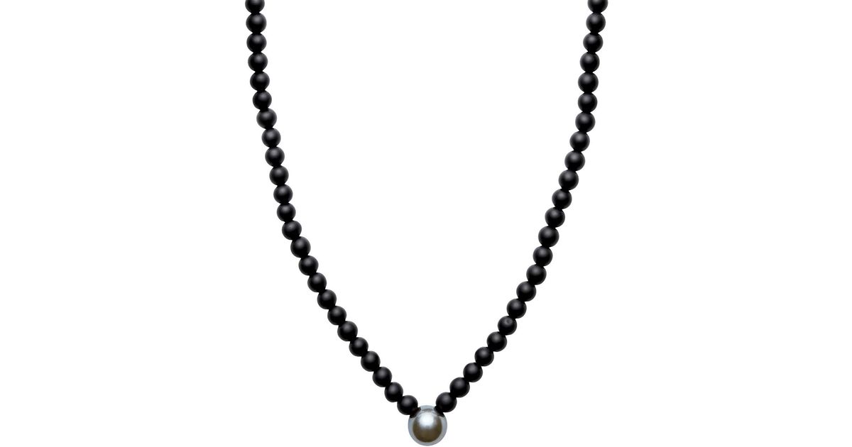 Ora Pearls Aro Men's Round Tahitian Pearl & Matt Onyx V Shape Necklace ...