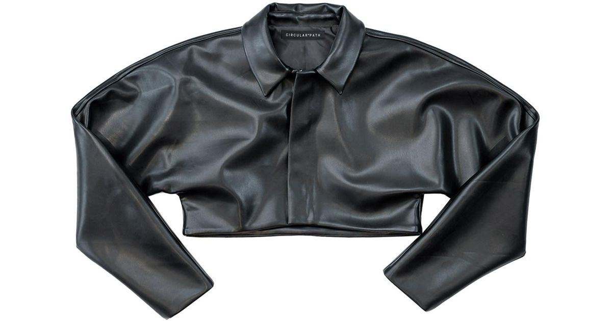 Circular Path Crop Vegan Leather Jacket in Black | Lyst