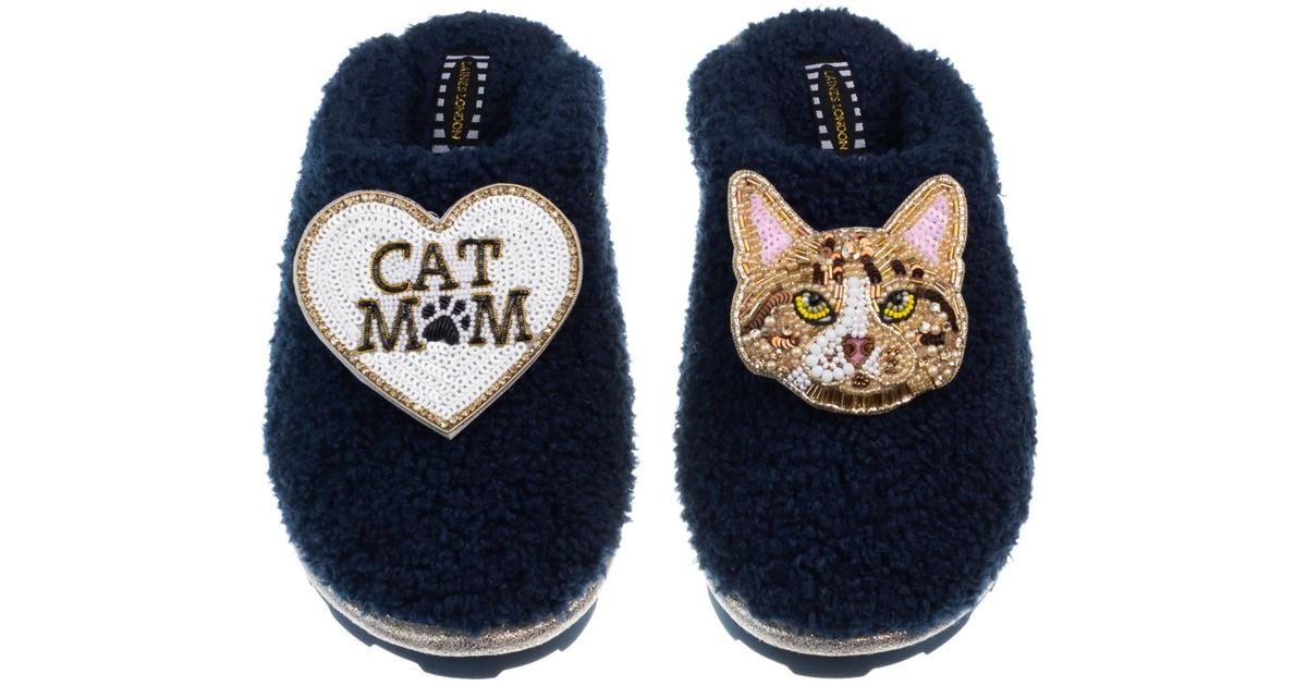 Laines London Teddy Closed Toe Slippers With Tabby Cat & Cat Mum / Mom ...