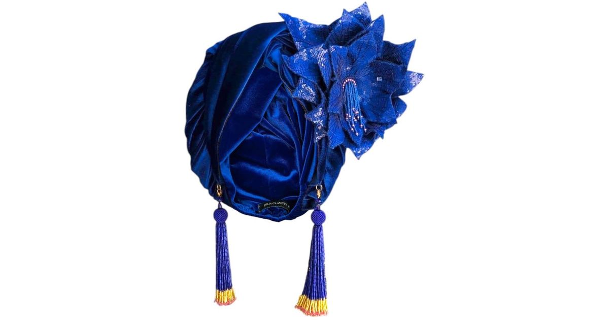 Julia Clancey Cha Cha Cha Boom Electric Luxe Velour Turban in Blue | Lyst