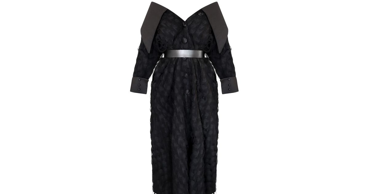 Mèsan Long Seashell Coat With Fringe in Black | Lyst