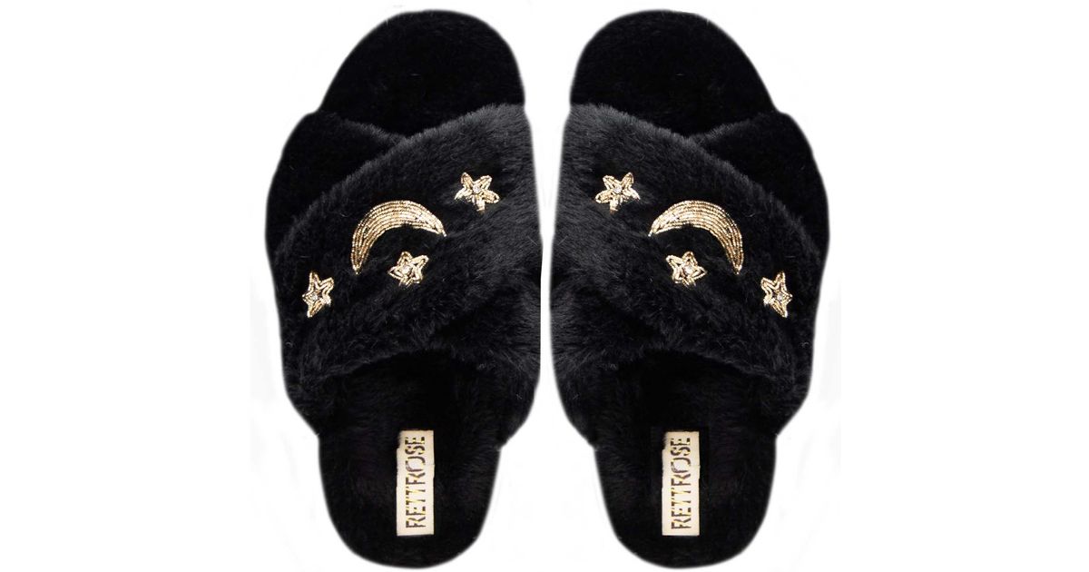 Rettrose The Isabel Luxury Plush Diamanté Embellished Handmade Slipper ...