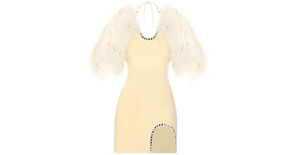 Monika Dimova Bella Silk Feather-Trimmed Dress in Natural | Lyst