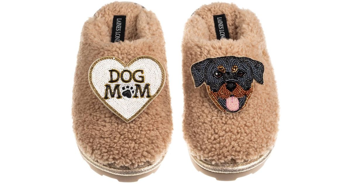Laines London Neutrals Teddy Closed Toe Slippers With Dog Mum Mom ...