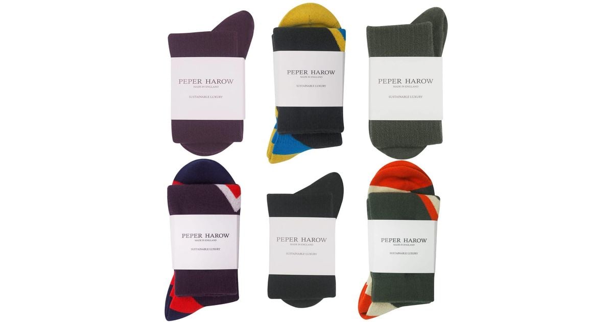 Peper Harow - Made in England Six Pairs Wool Socks Bundle in Red for ...